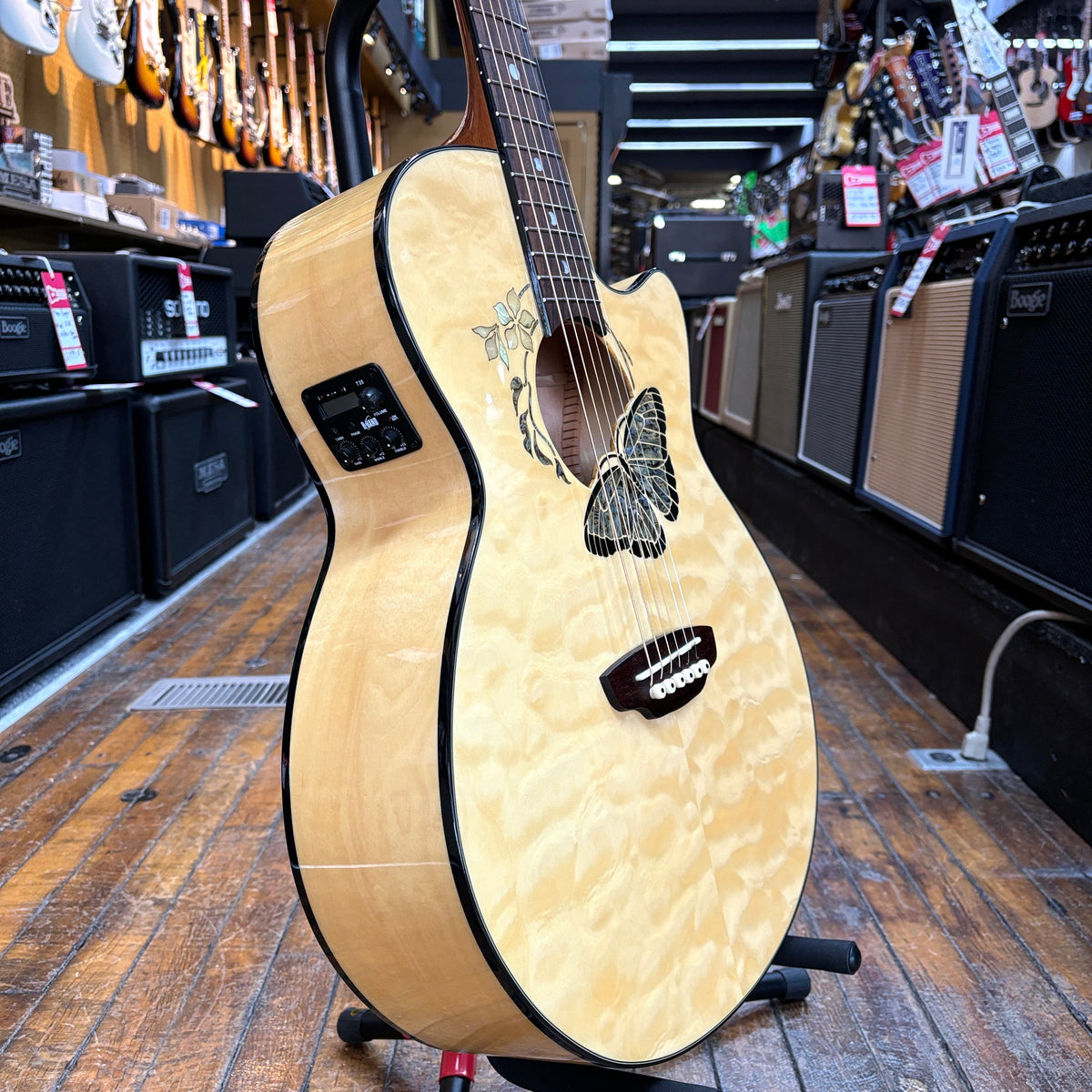 Luna Fauna Series Butterfly Acoustic-Electric Guitar 2009 Quilted Mapl ...