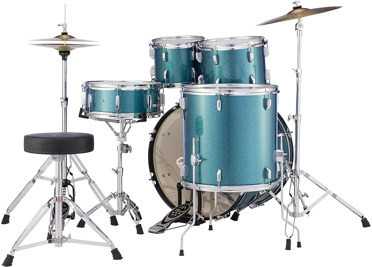 Pearl Roadshow 5-piece Complete Drum Set with Cymbals Aqua Blue Glitte ...